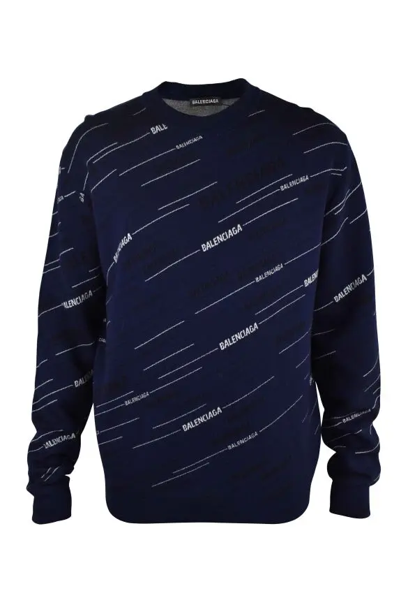 Balenciaga Alphabet Logo Fine Knit Crewneck Sweater - Blue