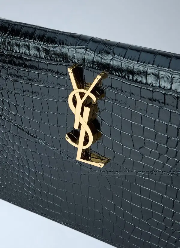 Saint Laurent Uptown Crocodile-embossed Shiny Leather Pouch