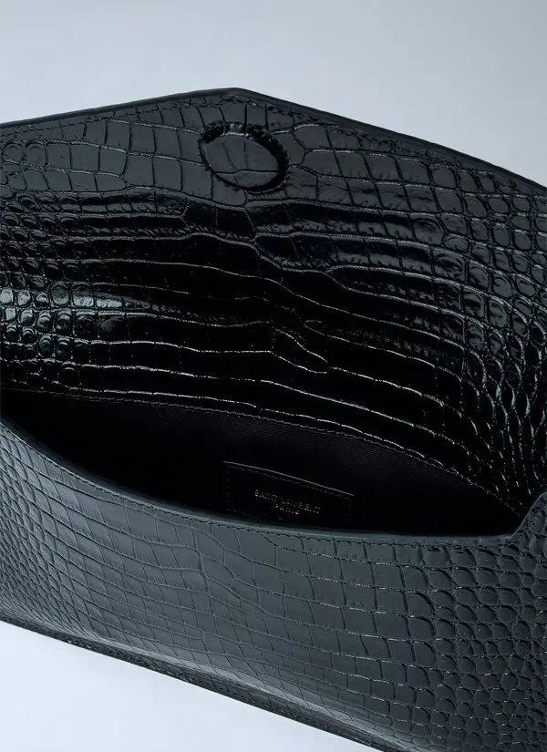 Saint Laurent Uptown Crocodile-embossed Shiny Leather Pouch