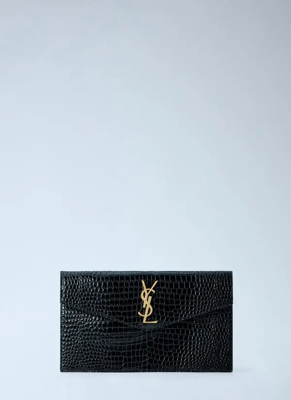 Saint Laurent Uptown Crocodile-embossed Leather Pouch - Black