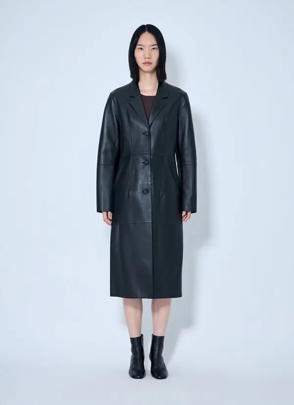 TOTEME Slim Leather Coat - Black