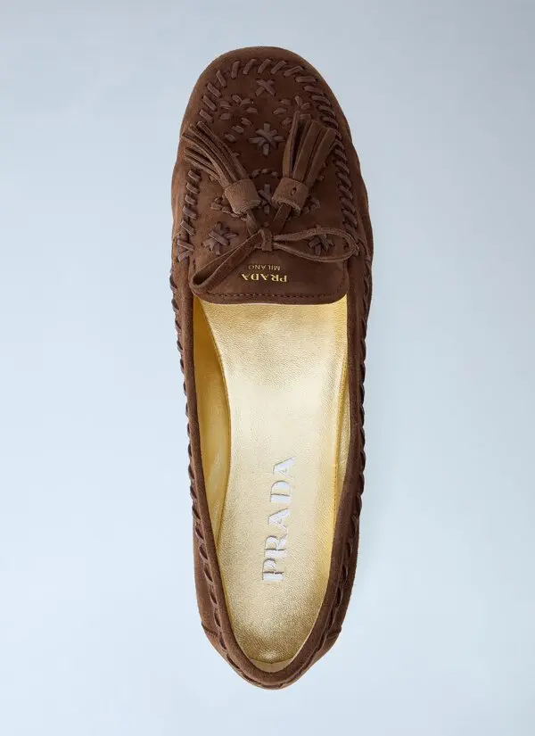 Prada Suede Loafers With Tassel Detail - Brown