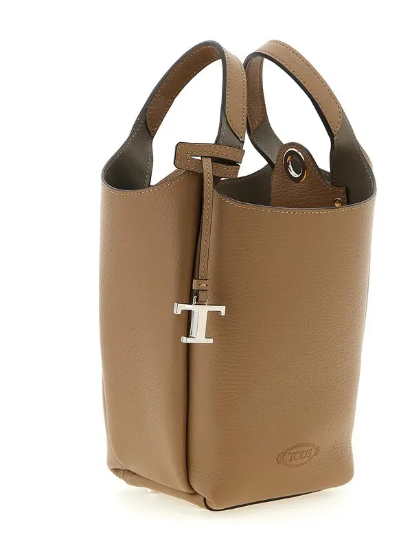 TOD'S T Timeless Mini Bucket Bag In Calf Leather - Brown