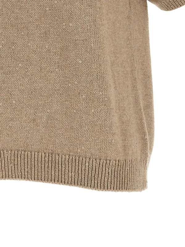 Brunello Cucinelli Diamante" Cashmere Silk Blend Sweater With Micro Sequins - Cream