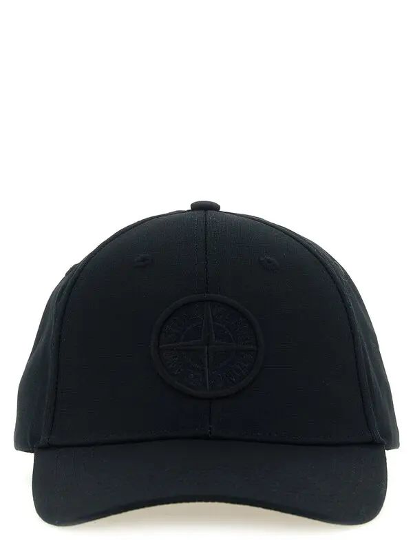 Stone Island Cotton Reps Baseball Cap With Embroidered Compass Logo - Black