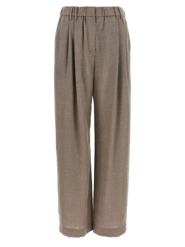 Brunello Cucinelli Light Virgin Wool Pleated Wide-leg Trousers - White