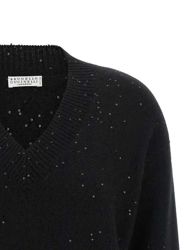 Brunello Cucinelli Cashmere Silk V-neck Sequined Sweater