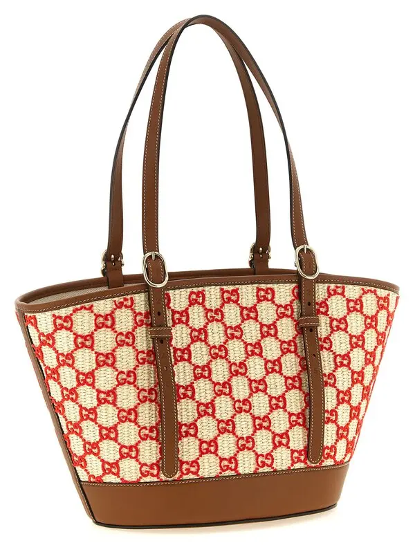 Gucci Small Woven Shopping Bag With Monogram Pattern - Multicolor