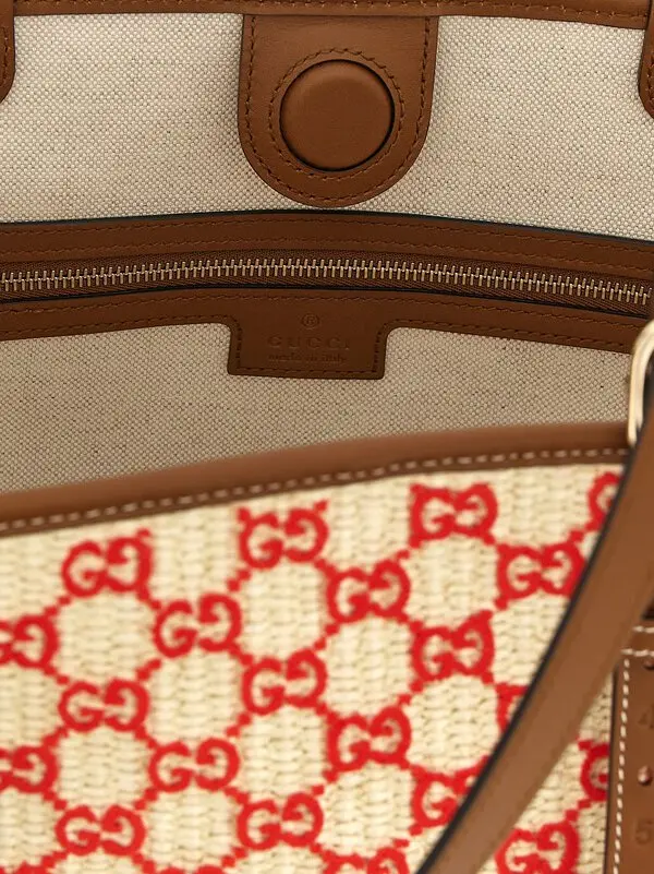 Gucci Small Woven Shopping Bag With Monogram Pattern - Multicolor