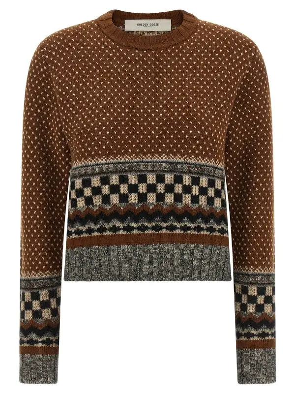 GOLDEN GOOSE Journey Cropped Jacquard Sweater - Brown