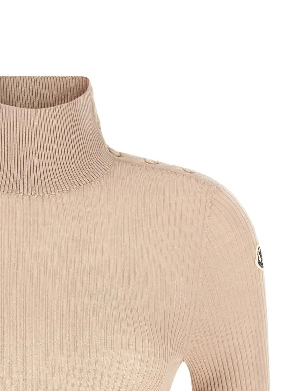 Moncler Textured Wool Ribbed Turtleneck Sweater - Cream