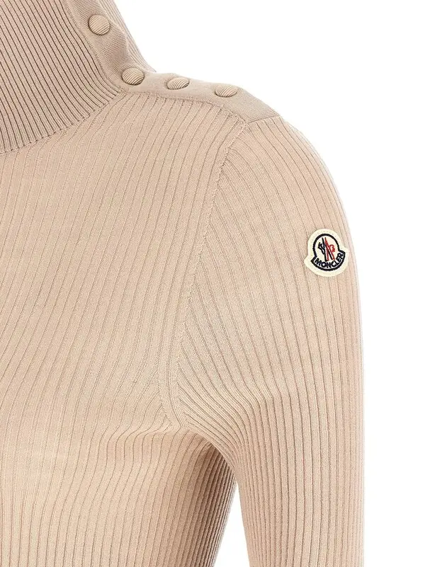 Moncler Textured Wool Ribbed Turtleneck Sweater - Cream