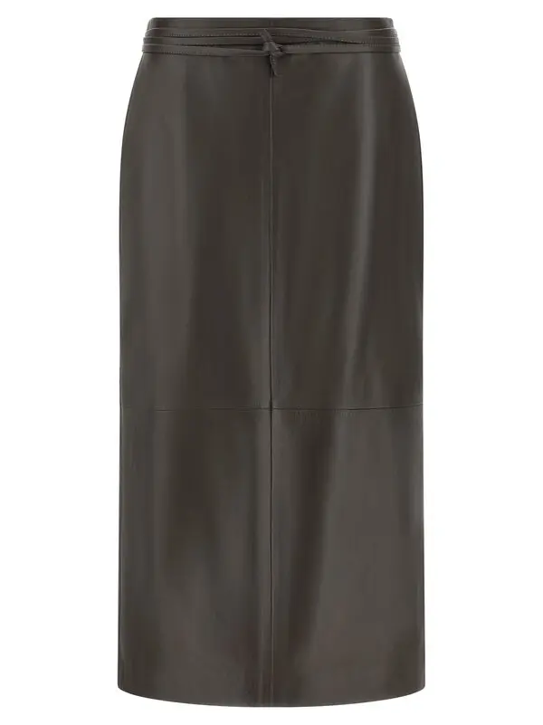 Alberta Ferretti Paneled Leather Midi Skirt With Logo Detail - Brown