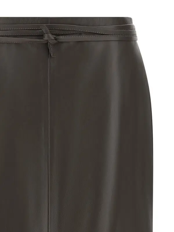 Alberta Ferretti Paneled Leather Midi Skirt With Logo Detail - Brown