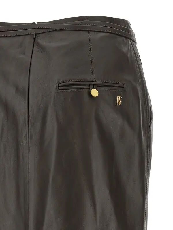 Alberta Ferretti Paneled Leather Midi Skirt With Logo Detail - Brown