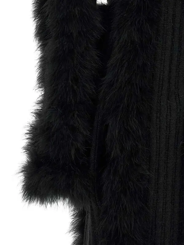Attico Belted Feather-trimmed Knitted Coat