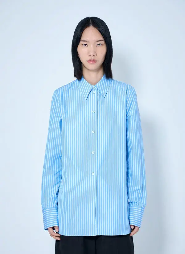 TOTEME Striped Cotton Poplin Shirt - Blue
