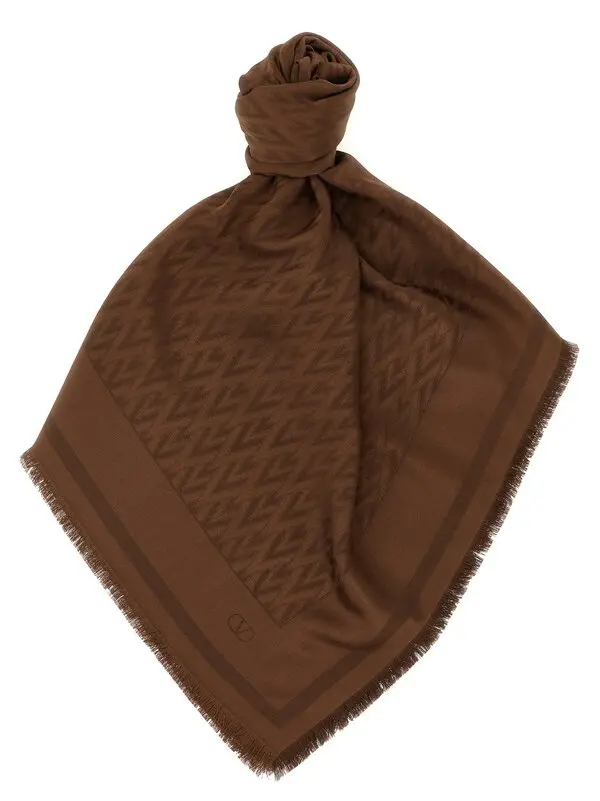Valentino Garavani Silk Wool Jacquard "toute La V" Shawl With Fringed Edges