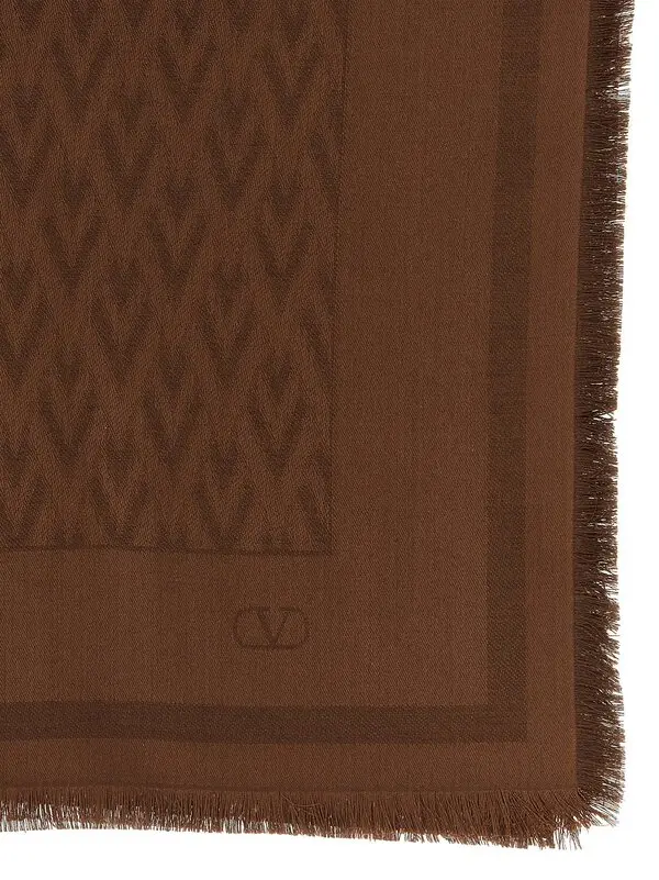 Valentino Garavani Silk Wool Jacquard "toute La V" Shawl With Fringed Edges