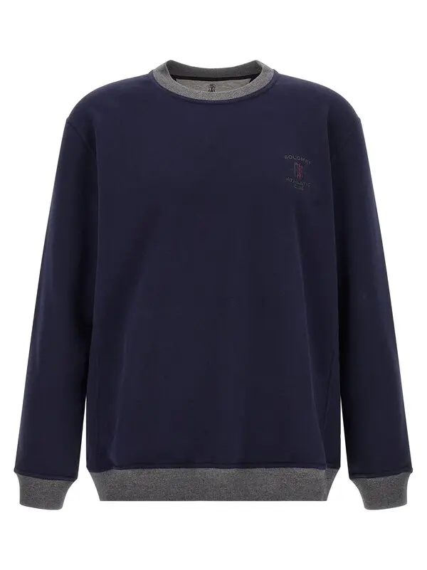 Brunello Cucinelli Crewneck Sweatshirt With Embroidered Logo - Blue