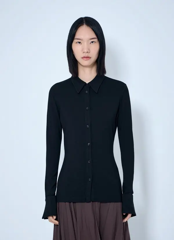TOTEME Fitted Jersey Shirt With Classic Collar - Black