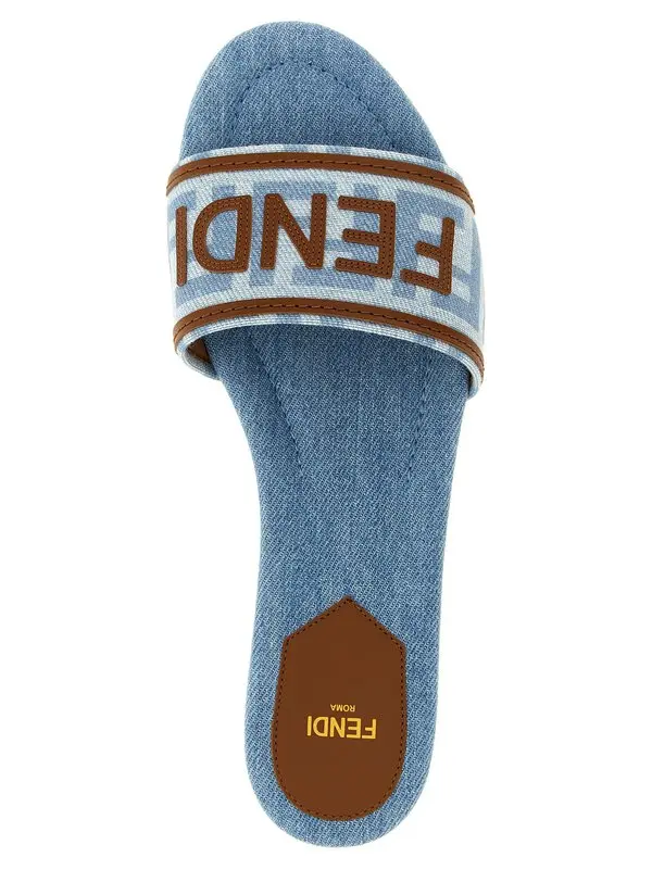 Fendi Denim Effect Ff Jacquard Slide Sandals - Blue