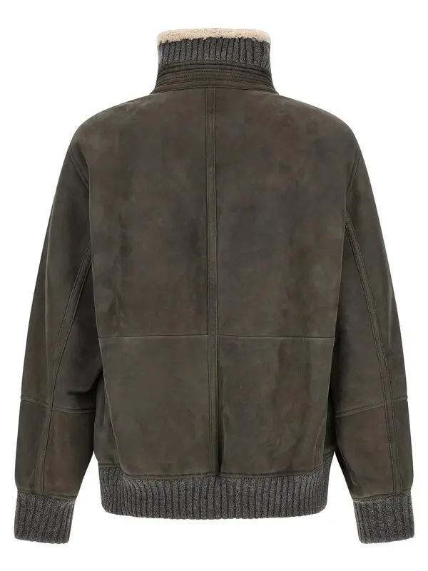 Brunello Cucinelli Lambskin Leather Jacket With Shearling Lining - Gray