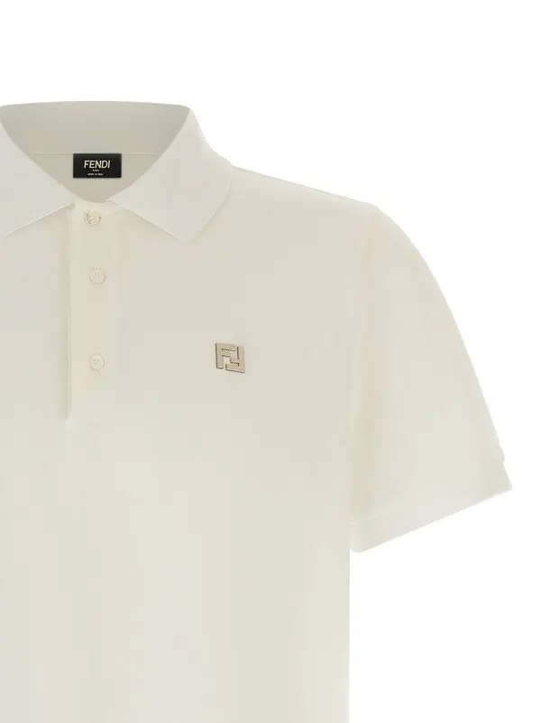 Fendi Ff Metallic Logo Polo Shirt - White