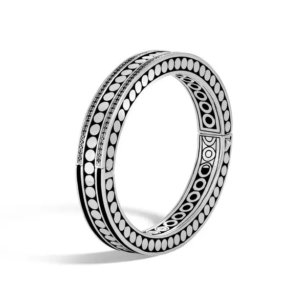 John Hardy Hinged Bangle In With Black Spinel