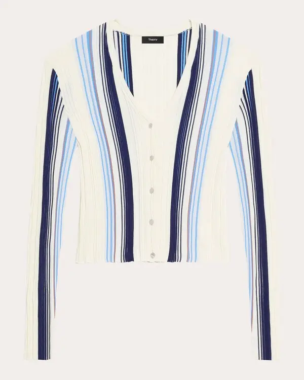 Theory Stripe Rib Knit Slim Cardigan Cotton/polyamide - Multicolor