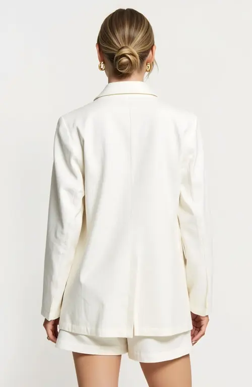 MODENAIRE Single Button Blazer And Matching Elastic Waist Short Outfit Set