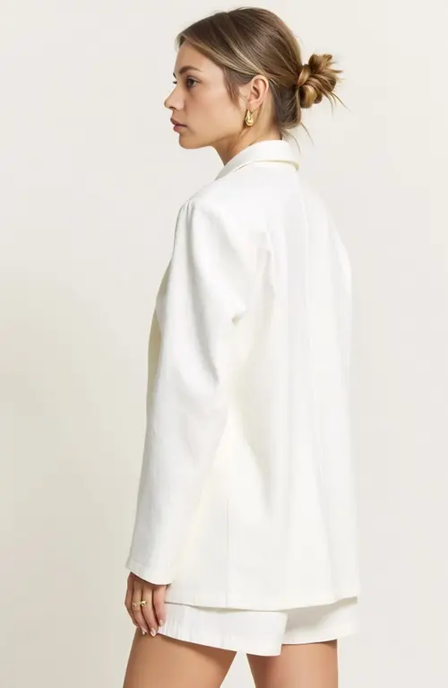MODENAIRE Single Button Blazer And Matching Elastic Waist Short Outfit Set