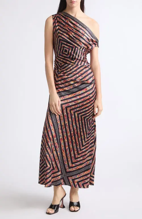 Staud Phara One-shoulder Geometric Print Stretch Silk Dress - Studio
