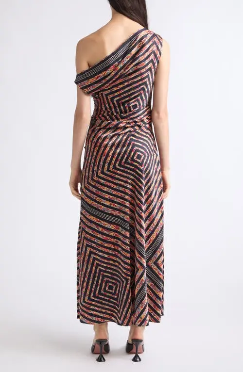 Staud Phara One-shoulder Geometric Print Stretch Silk Dress - Studio