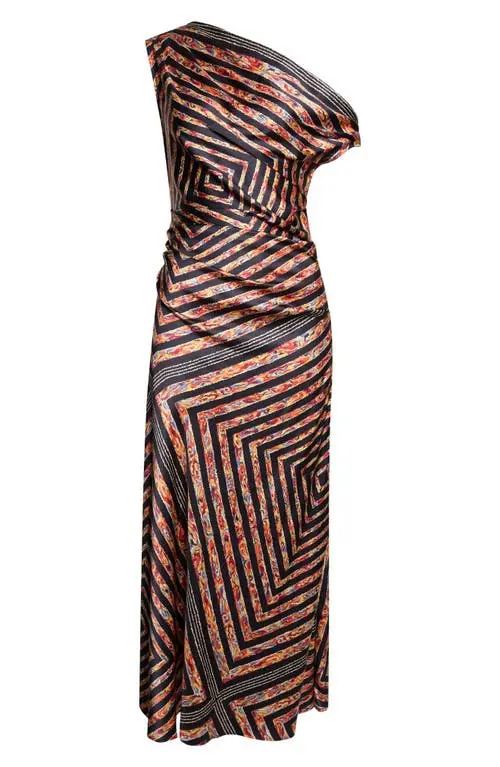 Staud Phara One-shoulder Geometric Print Stretch Silk Dress - Studio