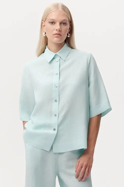 EXQUISE Calve Half Sleeve Shirt - Blue