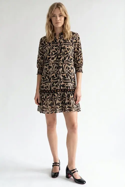 EXQUISE Bettine Embroidered Crew Neck Mini Dress - Multi Color
