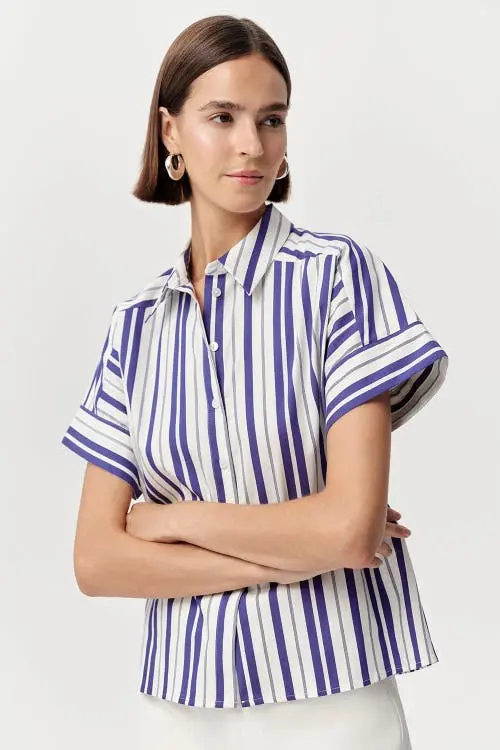 EXQUISE Alsatia Dropped Short Sleeve Striped Shirt