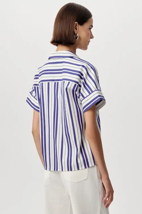 EXQUISE Alsatia Dropped Short Sleeve Striped Shirt