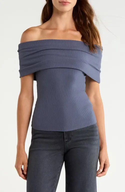 Paige Rosarita Rib Knit Off-the-shoulder Top - Pacific Blue