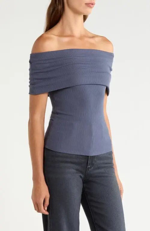 Paige Rosarita Rib Knit Off-the-shoulder Top - Pacific Blue