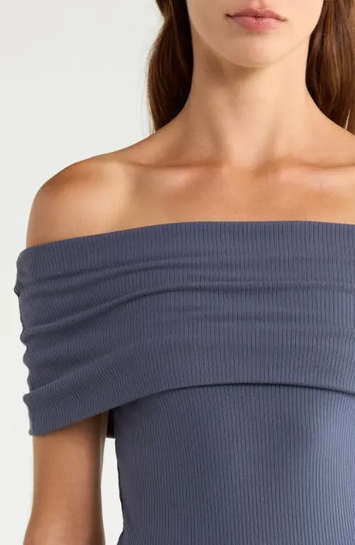 Paige Rosarita Rib Knit Off-the-shoulder Top - Pacific Blue