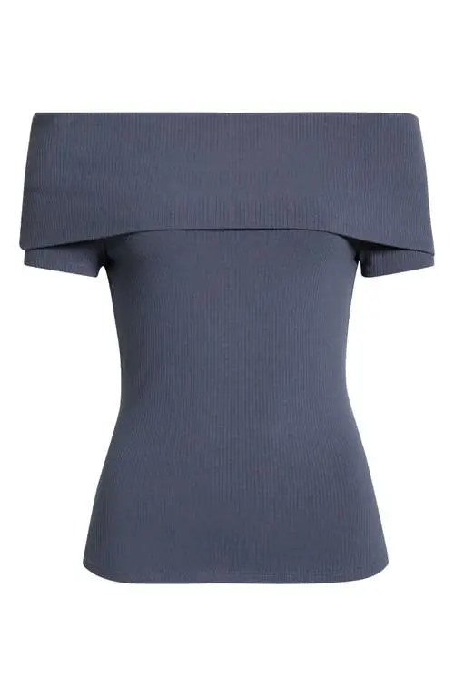 Paige Rosarita Rib Knit Off-the-shoulder Top - Pacific Blue