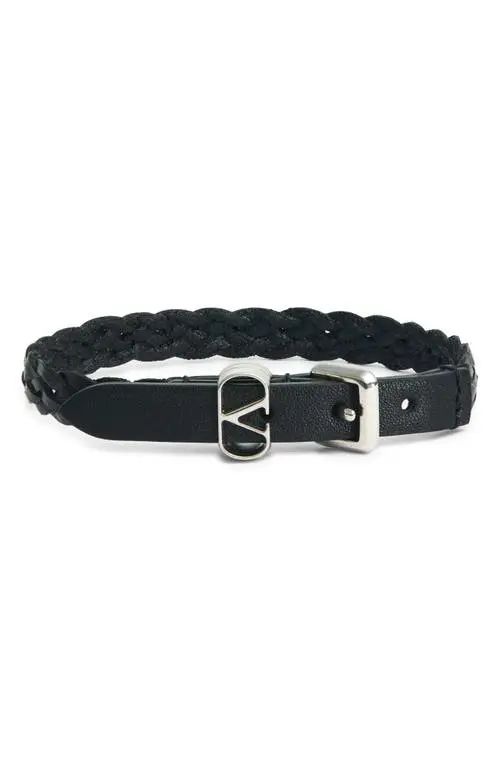 Valentino Garavani Vlogo Braided Leather Bracelet - Black