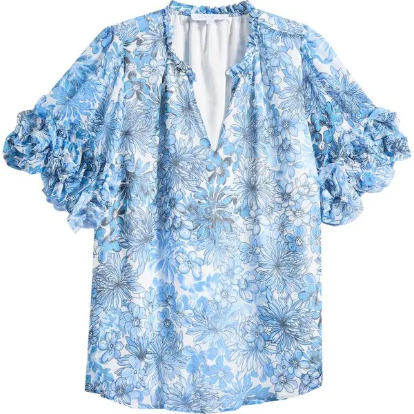 SUGARLIPS Tierra Endry Ruffle Floral Top - Blues