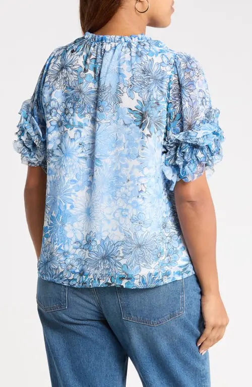 SUGARLIPS Tierra Ruffle Floral V-neck Top