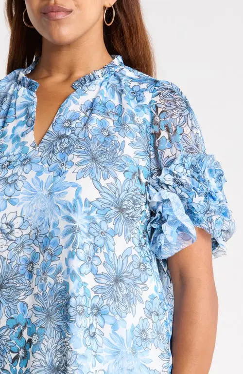 SUGARLIPS Tierra Ruffle Floral V-neck Top