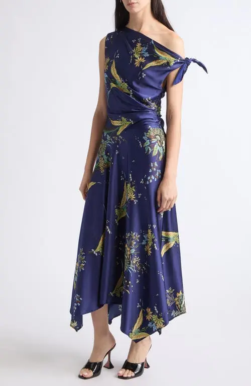 Staud Portia One-shoulder Printed Silk Maxi Dress