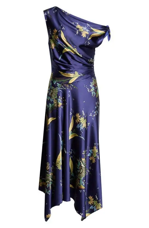 Staud Portia One-shoulder Printed Silk Maxi Dress