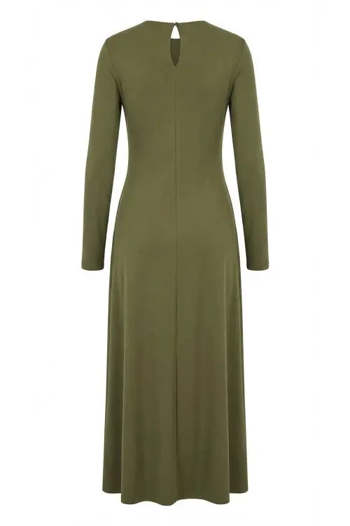 EXQUISE Crew Neck Long Sleeve Knit Midi Dress
